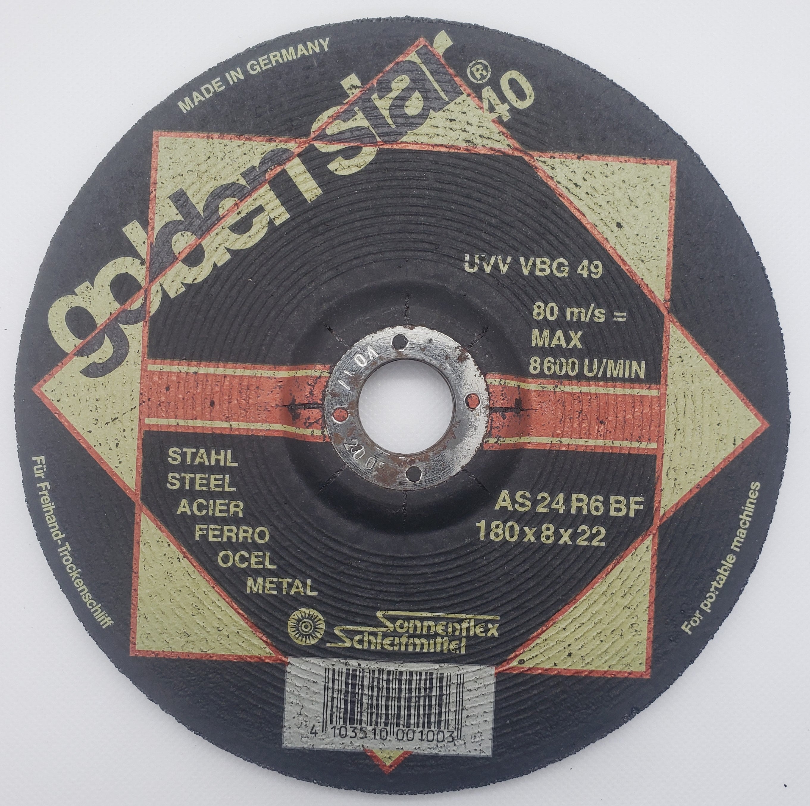 Grinding Disc 180x8x22mm=7.1/4"x5/16"x7/8" STEEL GERMAN - SONNENFLEX ...