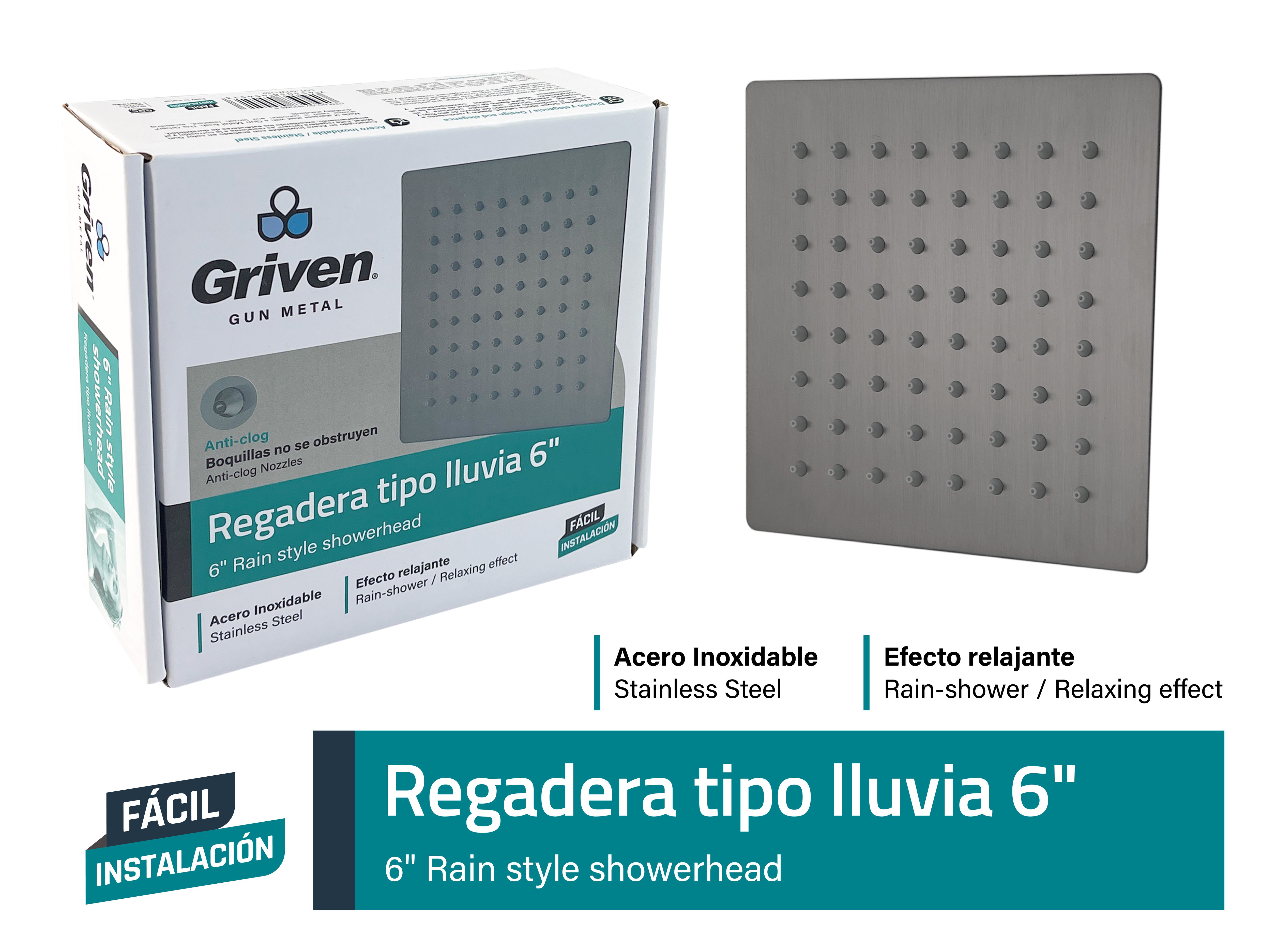 6" Shower Head, Square, Rain Style - GRIVEN [ GRI GVSHQM6S ] – The ...