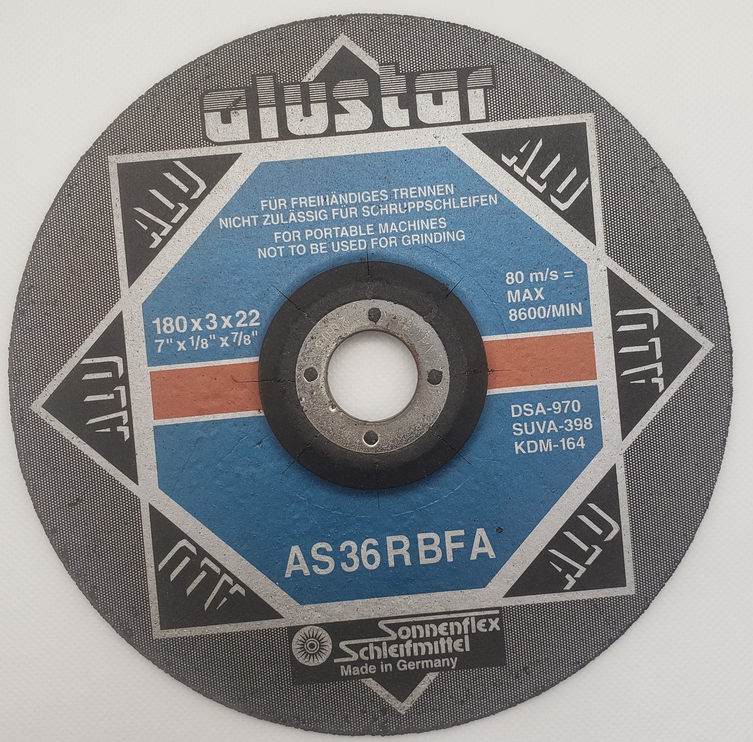 Cutting Disc 180x3x22mm=7.1/4"x1/8"x7/8" ALU STAR GERMAN - SONNENFLEX ...
